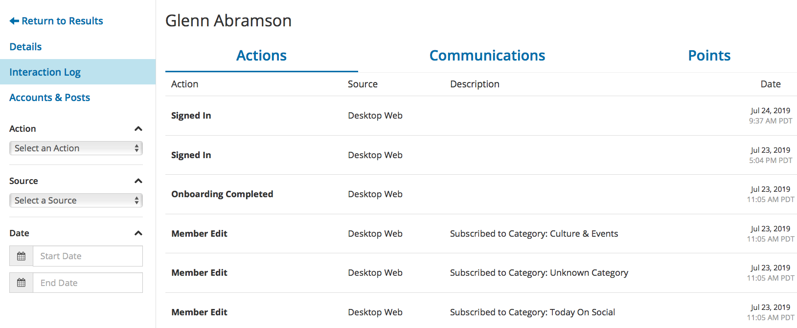 Interaction Log – Dynamic Signal
